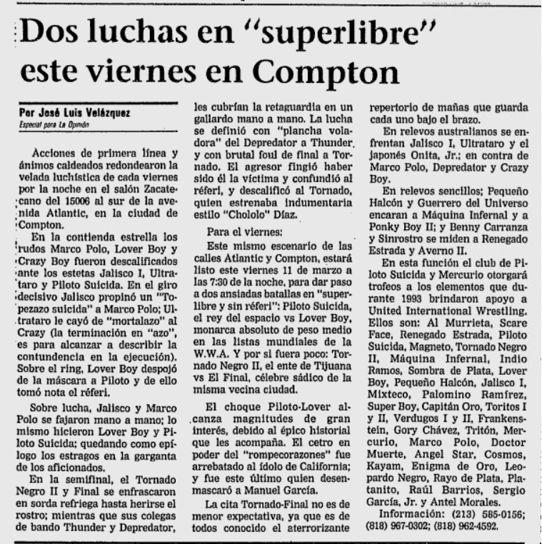 Lucha Clippings from So. Cal 1994 – Roy's Wrestling Vault